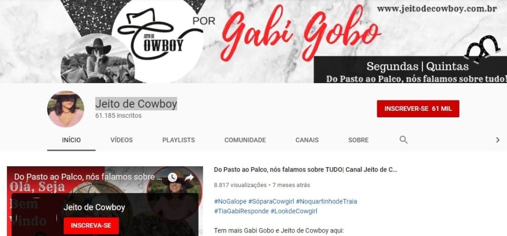 Gabriela Gobo conquista seguidores para seu canal Jeito de Cowboy - Cavalus